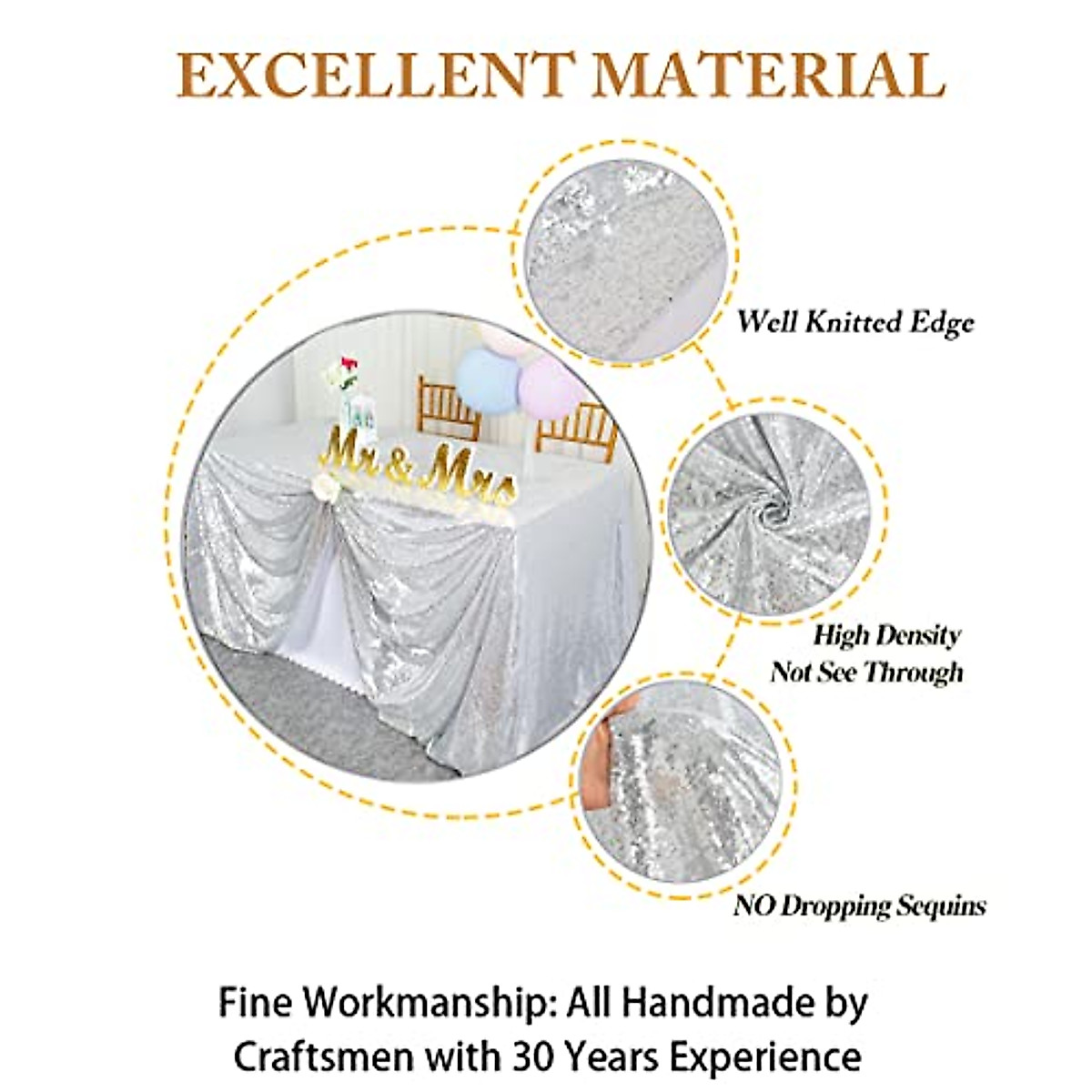 ShiDianYi 50''x72''Silver Sequin Tablecloth, Wedding Table Cloth, Sparkle Sequin Linens, Glitz, Sequin Cake Tablecloth, Sequin Tablecloth (50''x72'')