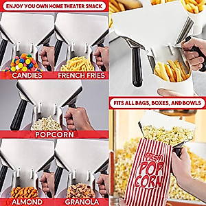Popcorn Scoop Stainless Steel Commercial French Fry Bagger, 2 Handle Detachable Food Service Scooper for Snacks, Desserts, Ice, & Dry Goods with Reusable Popcorn Containers Bundle