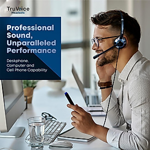 TruVoice HD-500 Deluxe Office/Call Center Headset with Noise Canceling Microphone & HD Speakers - Compatible with Mitel, Nortel, Avaya Digital, Polycom, Shoretel, Aastra, Digium, Allworx, ESI, Fanvil