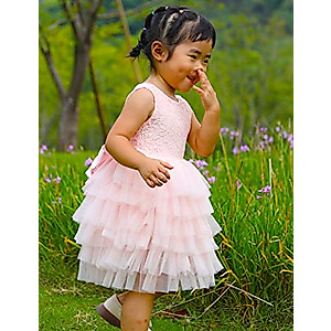 Cilucu Baby Girls Dress Toddler Kids Party Dress Tutu Pageant Lace Dresses Gown for Flower Girl Baby Birthday Pink Peach 6 Months-12 Months