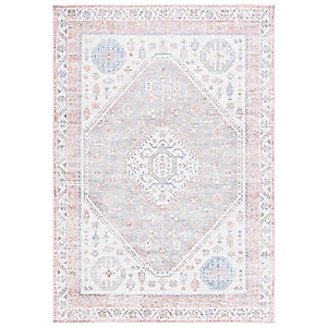 Safavieh Bayside Collection Area Rug - 5'3" x 7'6", Ivory & Blue Pink, Shabby Chic Design, Non-Shedding & Easy Care, Machine Washable Ideal for High Traffic Areas in Living Room, Bedroom (BAY118A)