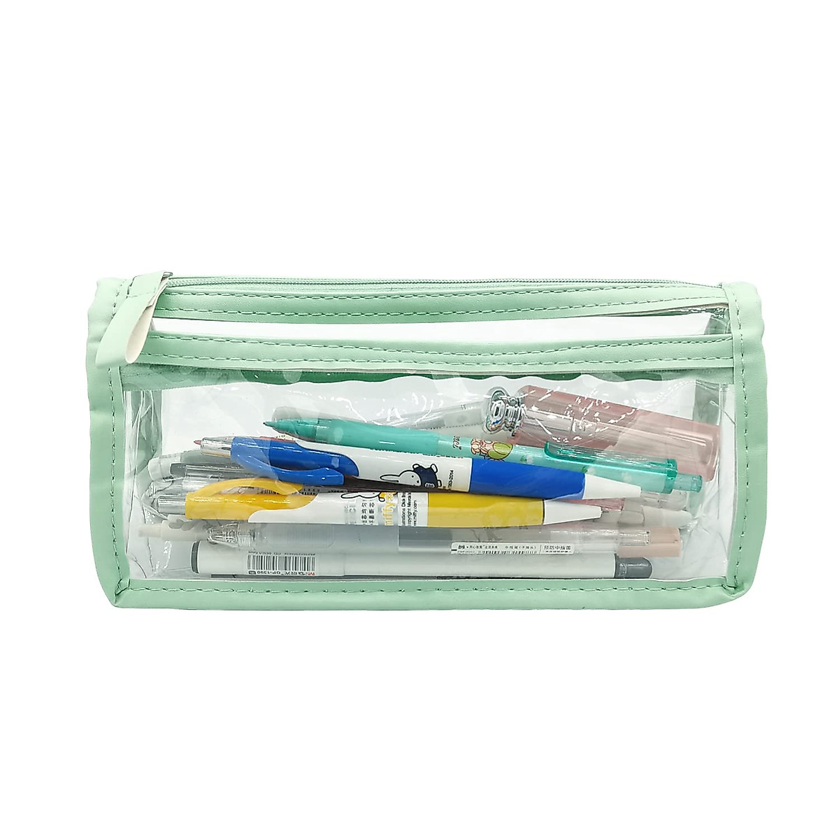 Funny live Transparent PVC Pencil Case Pen Bag Organizer Cosmetic Makeup Bag, Clear Double Compartments Case Bag for Travel | Makeup Brush | Stationerys | Small Crafts, PENS NOT INCLUDED （Mint Green）