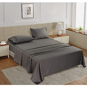 LANE LINEN California King Sheets - 4 Pc Cal King Sheets Set, 450 Thread Count 100% Cotton California King Sheets, California King Cooling Sheets, Breathable Bed Sheets, Deep Pocket Sheets - Charcoal