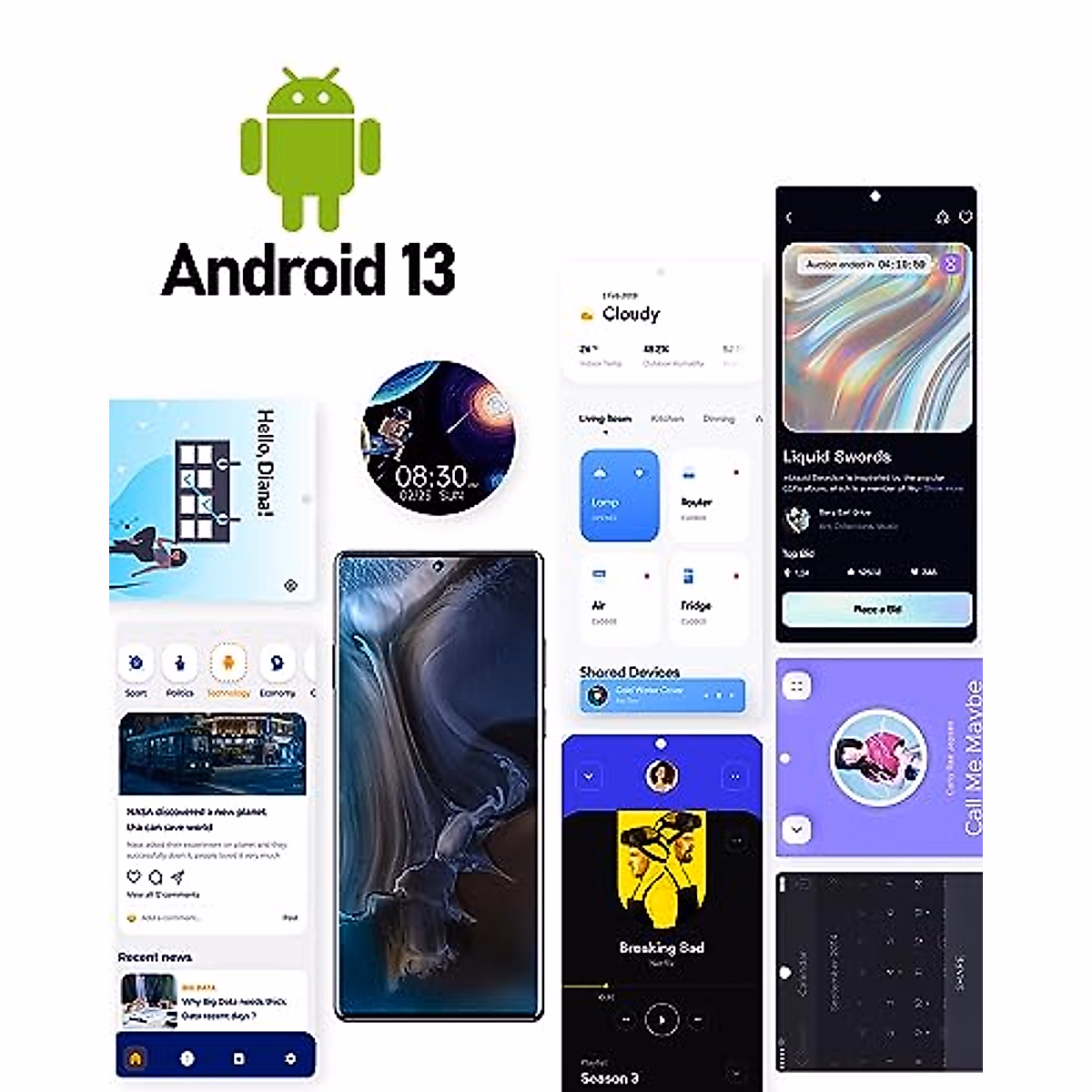 SANSHREUNI C21 5G Unlocked Android Phones, 6G+256GB Unlocked Cell Phone for Android 13, 6.8" HD Smartphone with 64MP Camera, 6000mAh Battery, 30W Fast Charge, GPS, Face ID/Fingerprint Unlock (Black)