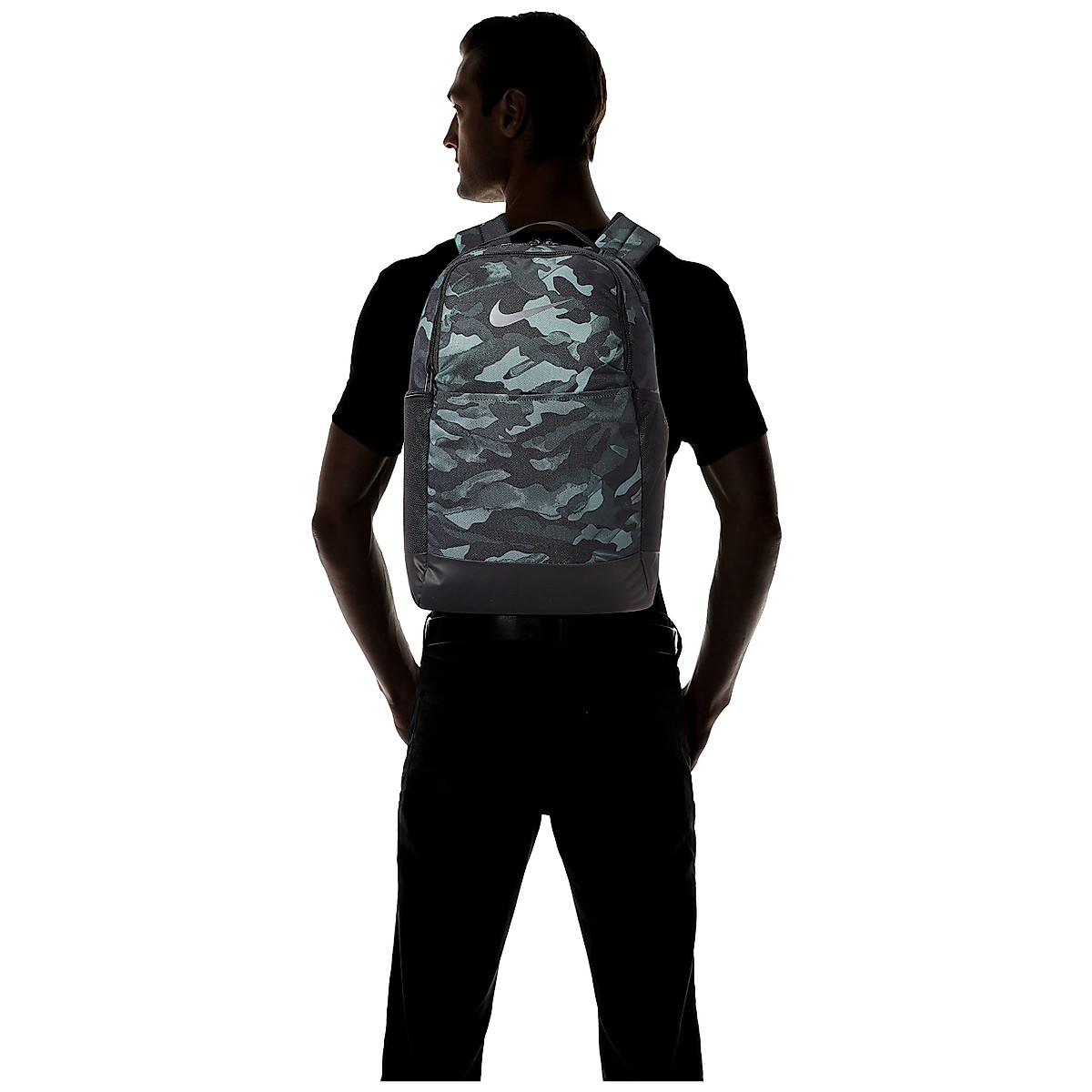 Nike Brasilia 9.0 All Over Print Medium Backpack, BA6334-077 (Light Solar Flare Heather/Black/Metallic Cool Grey)