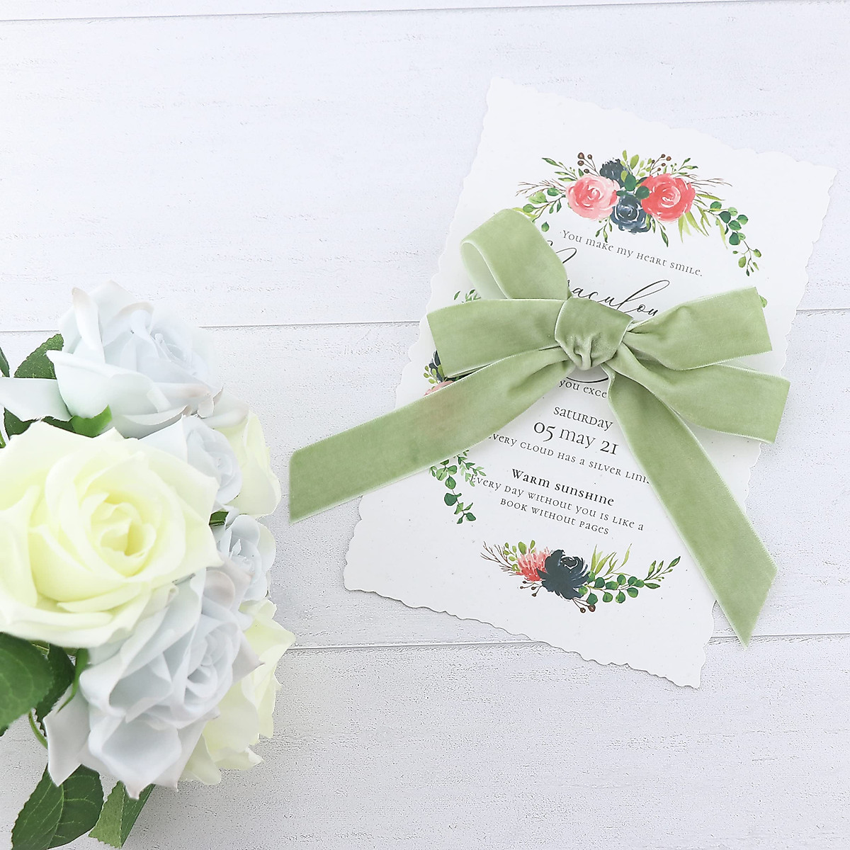 DINDOSAL Sage Green Velvet Ribbon 1 Inch Single Face Velvet Sage Green Christmas Ribbon for Tree Decorations, Gift Wrapping, Hair Bows, Choker, Wedding, Cafts, Bouquets, Baby Shower - 10 Yards