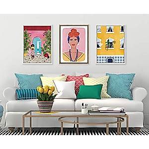 Kate and Laurel Sylvie Lisbon Framed Canvas Wall Art by Maja Tomljanovic, 18x24 White, Colorful Feminine Art Decor