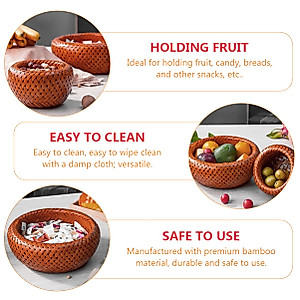 CIYODO 1pc Container Serving Wood Dining Handwoven Kitchen Bread Baskets Dishes Bowl Wooden Sundries Farmhouse Wicker for Bathroom Fruit Decorative Decoration Retro Household Xxcm