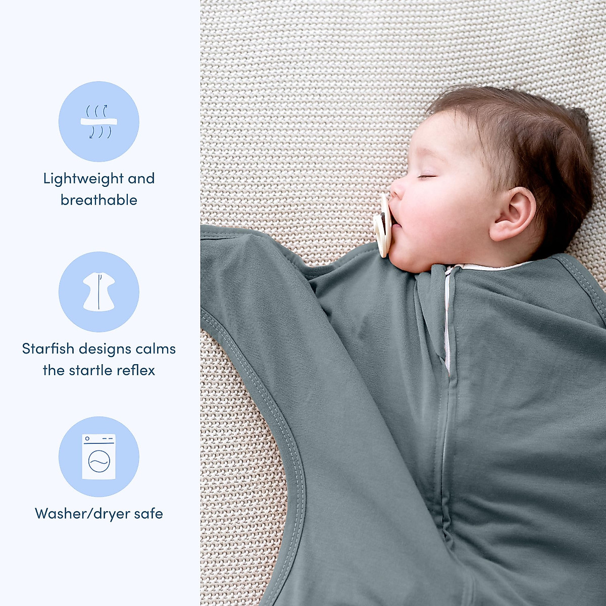SleepingBaby Zipadee-Zip Transition Swaddle with Zipper, Polyester, Spandex - Roomy Baby Wearable Blanket for Easy Diaper Changes - Classic Grey, Small (4-8 Month) - 2 Pack