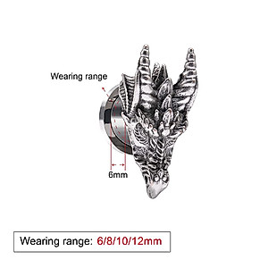 POBAISITER 1 Pair Stainless Steel Dragon Head Ear Gauges Tunnels Jewelry For Man For Woman Body Piercing Jewelry 2g-1/2 Inch Ear Stretcher Plugs