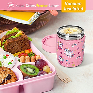 Charcy 9oz Stainless Steel Vacuum Insulated Kids Food Jar - Soup Thermo for Hot & Cold Food - Magenta Unicorn
