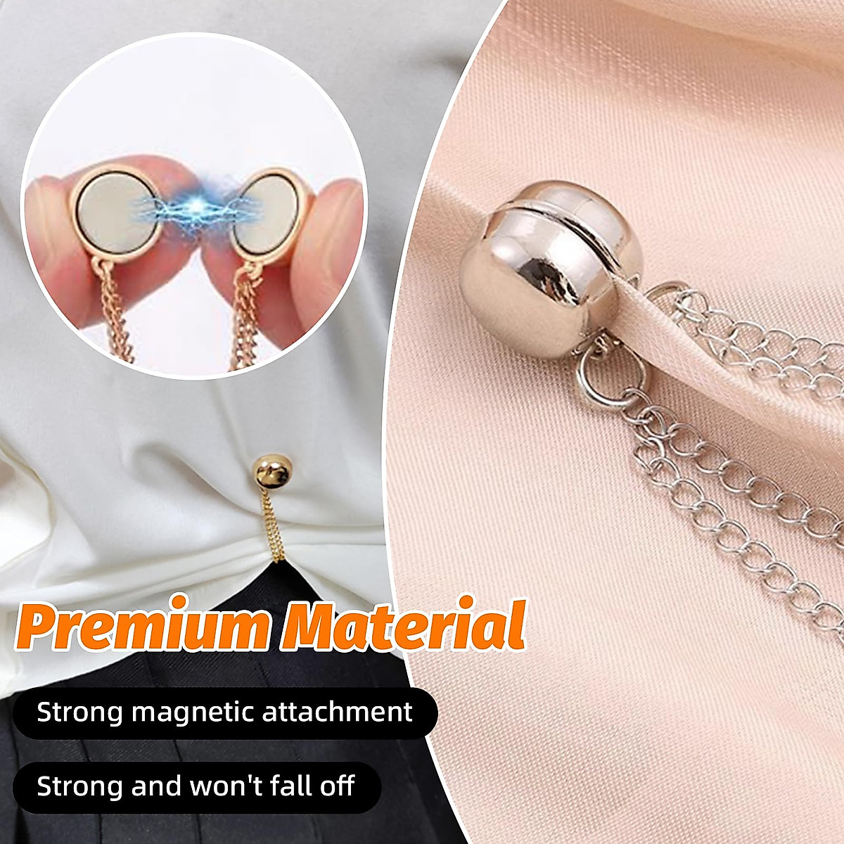 SpaLoo Multi-Function Magnetic Clothing Clips, 12 Packs Hijab Magnets, Magnetic Buttons for Clothing with Chain, High Powerful Clothing Magnets (Pearl,Gold, Silver, Black)