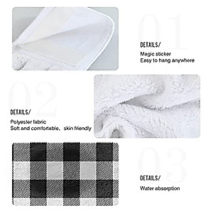 xigua Black and White Buffalo Plaid Hanging Kitchen Hand Towels Set of 2, Absorbent Soft Dish Towel with Loop Coral Fleece Dish Cloth Tie Towels for Bathroom Kitchen Home Decor