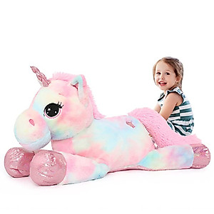 Tezituor 43in Giant Unicorn Plush Toys,Big Rainbow Pink Unicorn Stuffed Animals,Lovely Unicorn Birthday Decorations for Children,Great Unicorns Gifts for Girls