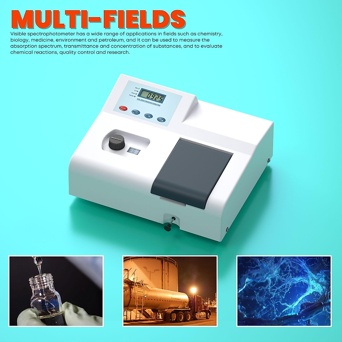 Generic Spectrophotometer, 350-1020nm Visible Spectrophotometer, 721 Digital Lab Spectrophotometer, Spectral Bandwidth 6nm Tungsten Lamp Equipment Photometer 110V