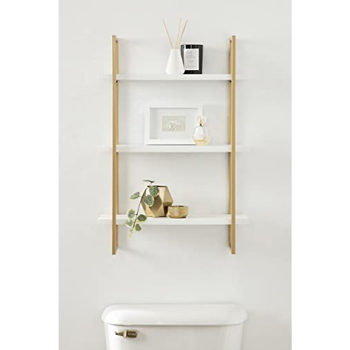 Kate and Laurel Leigh Modern 3 Tier Wall Shelf, 20 x 30, White and Gold, Decorative Contemporary Glam Multi-Tiered Shelf Wall Organizer for Storage and Display