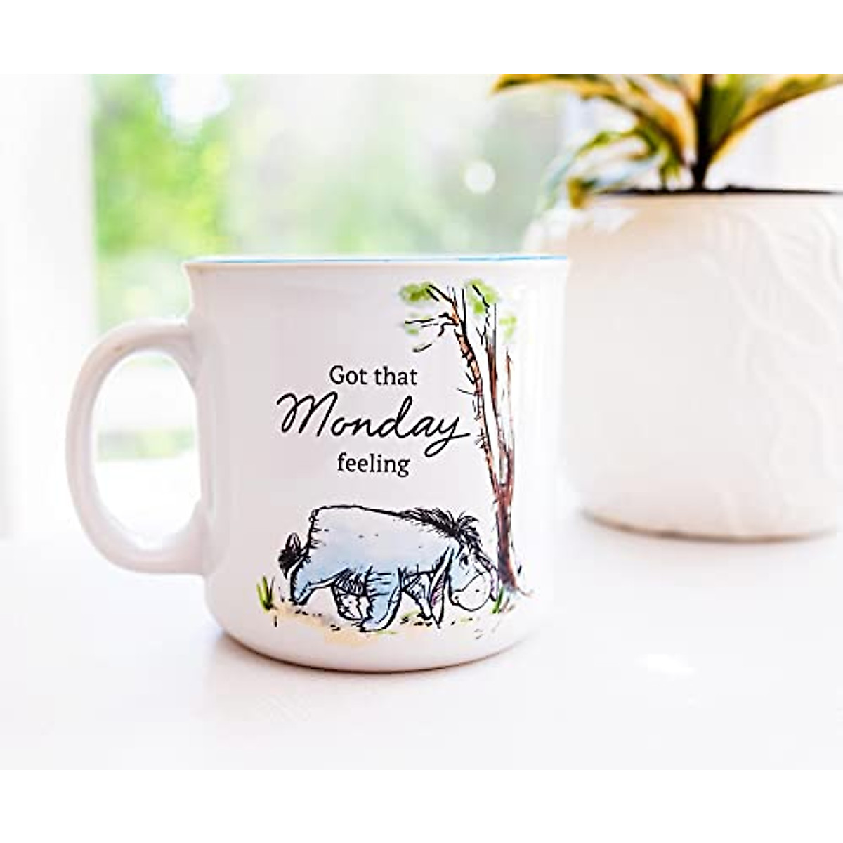 Disney Winnie the Pooh Eeyore Monday Feeling Ceramic Camper Mug | BPA-Free Travel Coffee Cup For Espresso, Caffeine, Cocoa, | Home & Kitchen Essential | Cute Gifts and Collectibles | Holds 20 Ounces