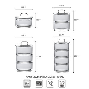 KINGBOO Glass Storage Jars,4-Tier Stackable Containers Kitchen Canisters Canning with Airtight Hermetic Seal Clear Glass Lids (3 stack)