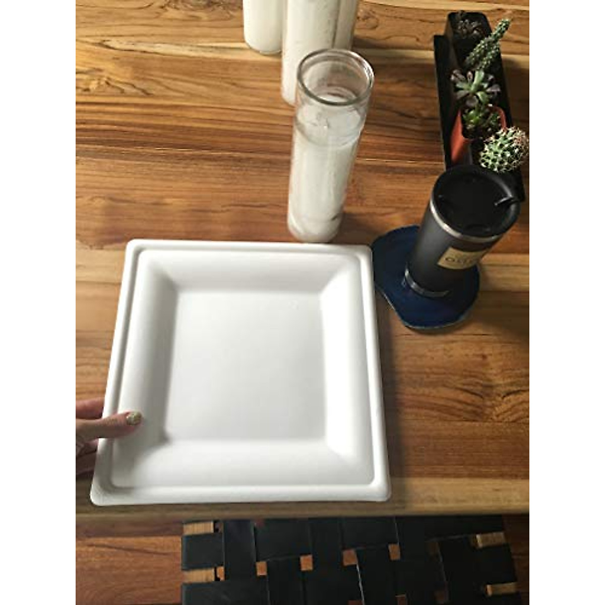 Susty Party 10-Inch Compostable Square Plates (50-Count), Sugarcane Heavy Duty Disposable Biodegradable Plate for Dinner, White