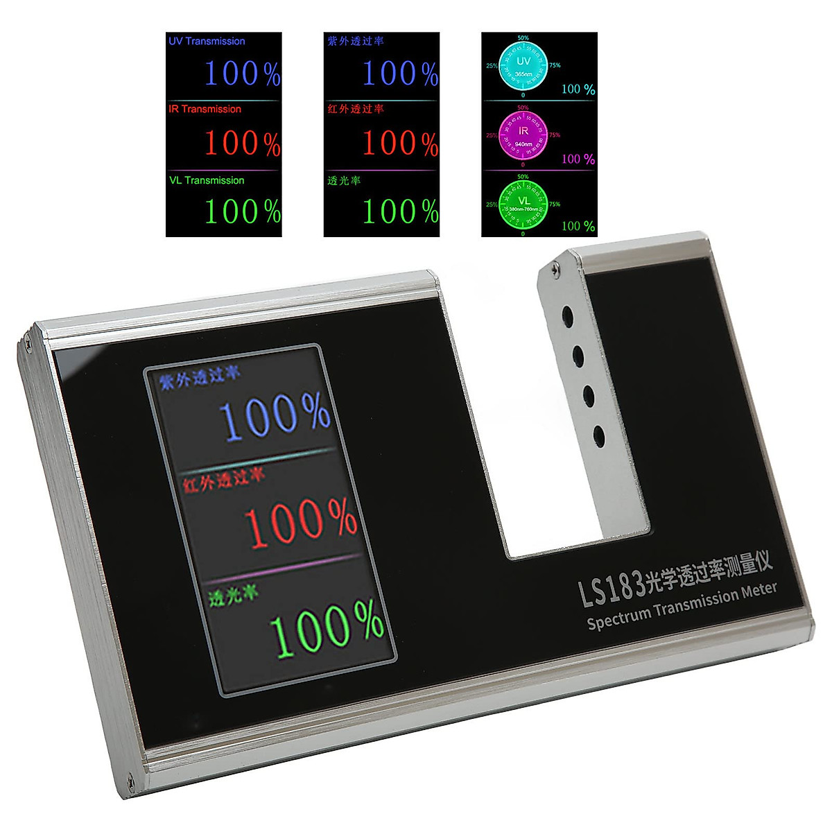 Transmittance Tester IR 940nm UV 365nm VR 760nm LCD Display Infrared UV Visible Spectrophotometer Measuring Device Spectrum Transmittance Tester for Film Glass Window Tint