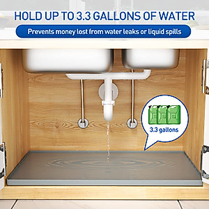 WOJIUBUXIN Under Sink Mat for Kitchen Waterproof 34" x 22" Flexible Silicone Sink Protector Mat for 36" Cabinet Grey Kitchen Under Sink Drip Tray with Unique Drain Hole,Hold up to 3.3 Gallons Liquid