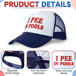 Jiuguva 2 Pieces Funny Trucker Cap I Pee in Pools Hat American Flag Hat Retro Funny Baseball Cap Adjustable Mesh Adult Hat (Black, Navy,Funny)