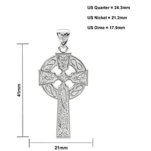 US Jewels 925 Sterling Silver 1.625in Irish Celtic Knot Cross Polished Finish Pendant