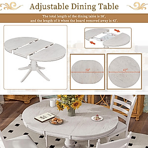 P PURLOVE 5 Piece Round Dining Table Set, Functional Furniture Retro Style, Round Table with a 16" W Leaf and 4 Upholstered Chairs, Dining Set for Dining Room and Living Room (Walnut)