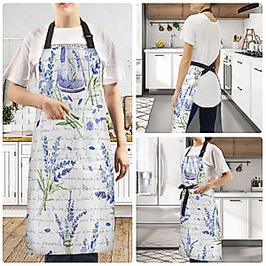 Kitchen Apron for Women Herbs and Lavender Apron With 2 Pockets, Adjustable Bib Cooking Chef Aprons for Men