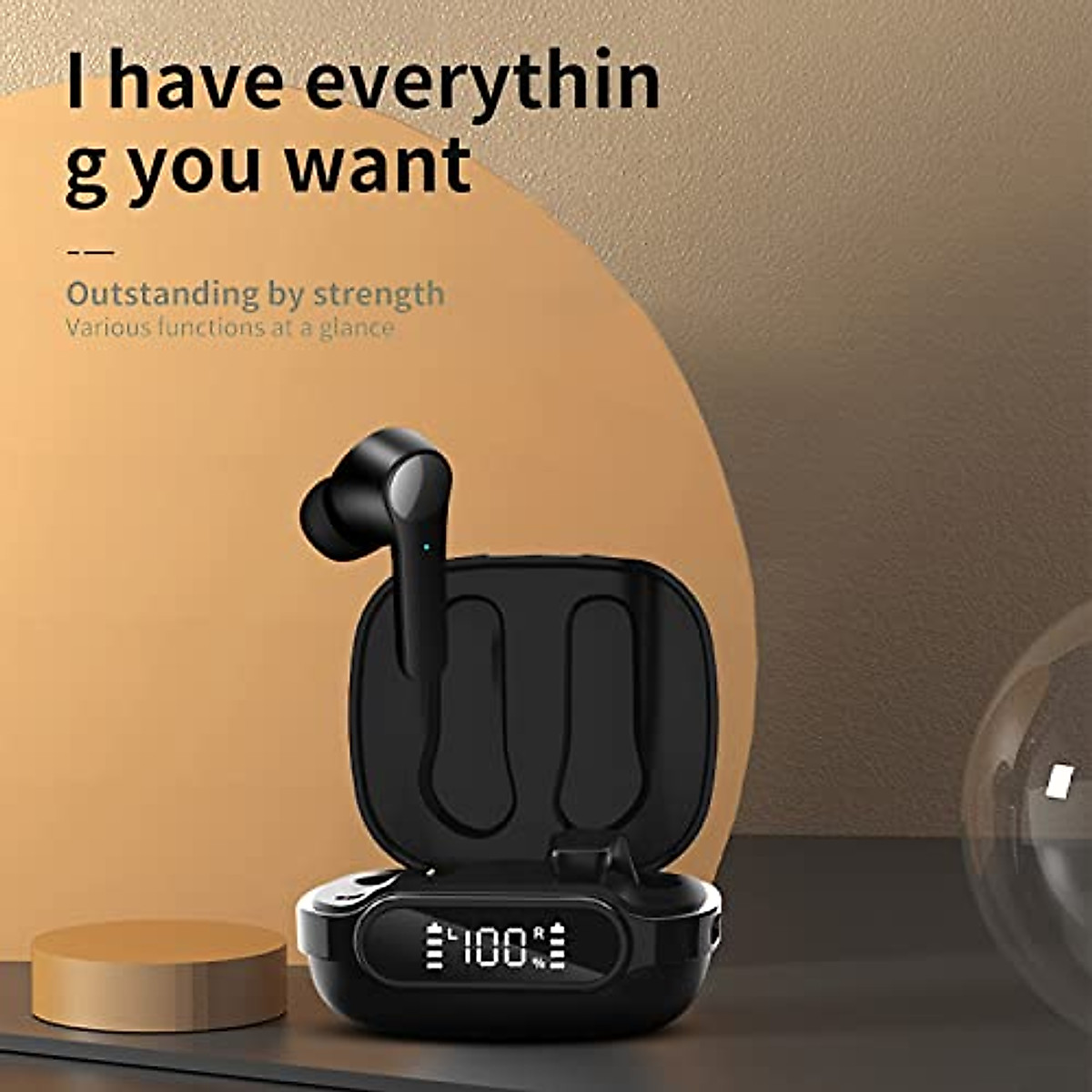 Tws Bluetooth 5.1 Earphone Wireless Headset Waterproof Deep Bass Earbuds Hi-fi Stereo Headphone Working Sport Earphones with Charging Case (Black)