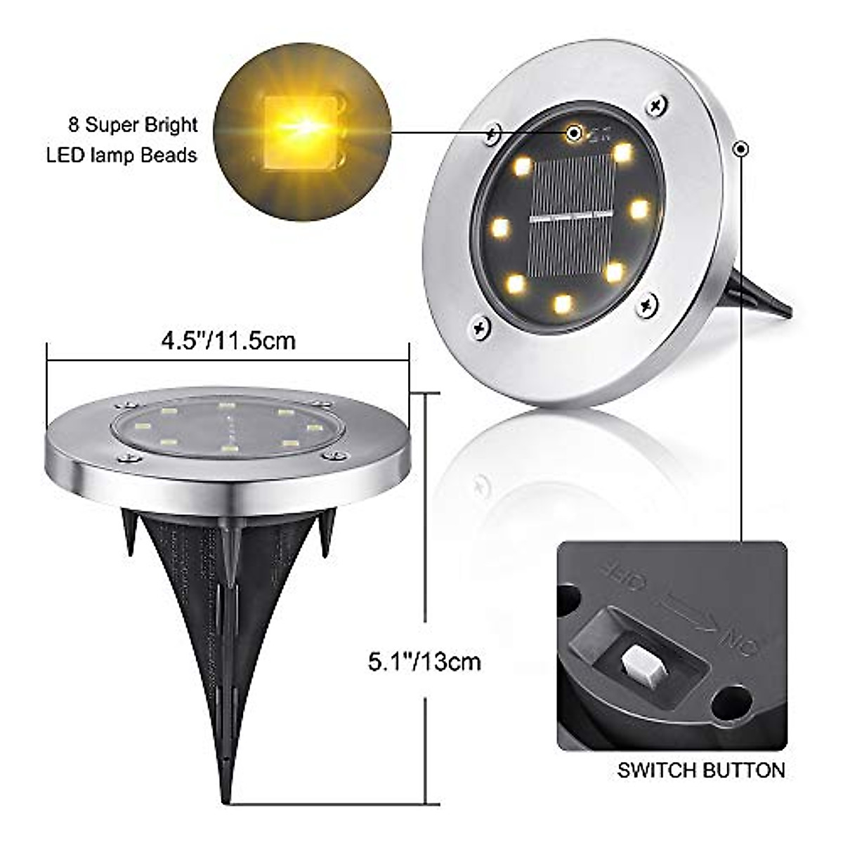 LYHOPE Solar Ground Lights Outdoor, 16 Pack 8 LED Solar Disk Lights Waterproof Garden In-ground Pathway Lights Landscape Lighting for Lawn,Yard,Deck,Patio,Walkway (Warm White)