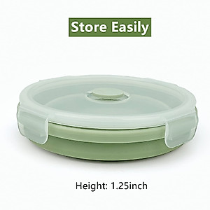 Lunbengo 3piece Collapsible Bowl with Lids, Microwave Silicone Meal Prep Lunch Containers, Ideal Food Bowls for Snacks, Fruits, Oatmeal, Camping Travel, Round, Green
