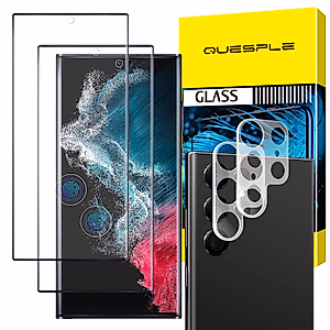 [2+2 Pack] Screen Protector for Samsung Galaxy S22 Ultra 5G 6.8 Inch, 2 Pack Tempered Glass Film + 2 Pack Camera Lens Protector, HD Fingerprint unlock/Full Coverage/Anti-Scratch/Case Friendly