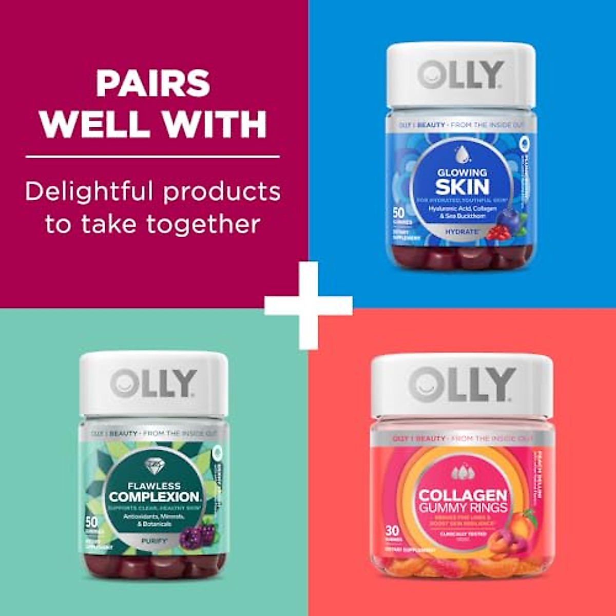 OLLY Undeniable Beauty Gummy, For Hair, Skin, Nails, Biotin, Vitamin C, Keratin, Chewable Supplement, Grapefruit, 30 Day Supply - 60 Count