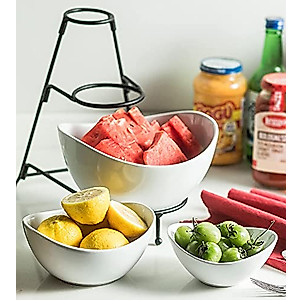 YHOSSEUN 3 Tier Serving Stand Tiered Oval Bowl Stand with 3 Oval Porcelain Serving Bowl Set with Collapsible Thicker Sturdier Metal Rack (Black)