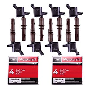 MAS Ignition Coils DG521 and Motorcraft SP-509 Spark Plugs compatible with Ford Expedition F-150 Super Duty F-250 F-350 F-450 F-550 F-350 F53 4.6L 5.4L 6.8L C1659 DG521 8L3Z-12029-A