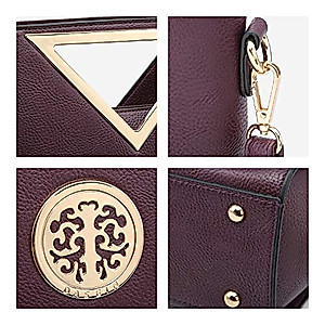 Women Handbag Cut Out Triangle Top Handle Bag Large Fashion Tote Satchel Work Purse (7464 Dark Purple + Matching Wallet)