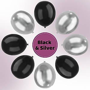 Black and Silver Balloons, 67pcs 12 Inch Metallic Chrome Silver and Black Balloons for Birthday, Baby Shower, Wedding, and Engagement Party Decoration
