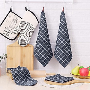 Fintale Kitchen Dish Cloths 6 Pack,12 x 12 Inches,100% Cotton Waffle Weave Soft and Super Absorbent Dish Towels, Quick Drying Dish Rags for Washing Dishes, Lattice Designed, Grey