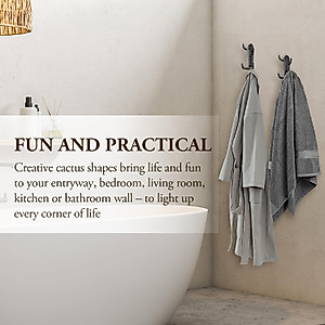 MyGift Vintage Dark Brown Cast Iron Coat Hooks, Southwestern Style Cactus Shape Wall Mounted Entryway Hanging Hook or Bathroom Towel and Robe Hangers, Set of 2