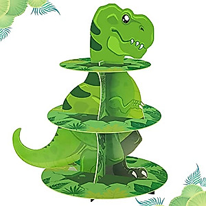 Dinosaur Party Cupcake Stand Dinosaur Birthday Decorations for Kids Boys Jungle Theme Dinosaur Party Supplies 3Tier Cardboard Cupcake Dessert Tower Dino Cupcake Holder