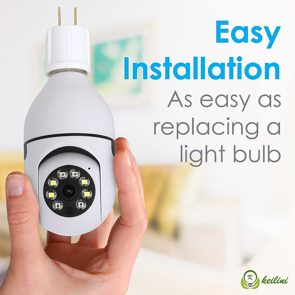 Keilini Light Bulb Security Camera, Keilani Light Bulb Security Camera, Keilini Security Camera, 360°Panoramic Surveillance Cam, 2.4GHz WiFi Smart 1080P Outdoor Security Camera Motion Detection
