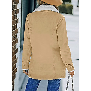 Dokotoo Womens Ladies Winter Coats Long Sleeve Jean Denim Jacket Collar Button Down Sherpa Fashion Fluffy Cardigans Coats for Women 2024 Jackets Outerwear with Pockets Khaki X-Large