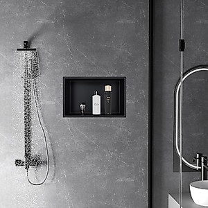 Qeke Stainless Steel Shower Bathroom Wall Niche, Recessed Shower Niche Ready for Tile 18"x12", Storage Wall Niche for Shampoo, Matte Black