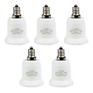 Newhouse Lighting Candelabra to Standard Light Bulb Socket Adapter, 5-Pack - A1226E-5, White