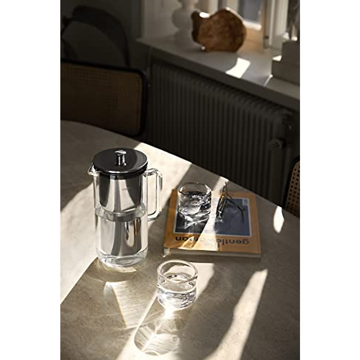 aarke Purifier | Glass Water Filter Pitcher with Refillable Steel Filter | 2.4L / 10 Cups | Includes Pure Filter Granules | Dishwasher Friendly