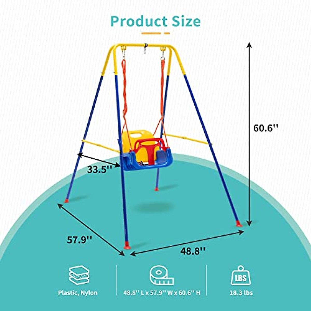 3-in-1 Toddler Swing, Swing Set with Foldable Metal Stand and Safety Belt, Baby Swings Outdoor & Indoor for Infants to Toddler, Baby Infant Swing for Swingset, Indoor Swing for Kids 6 Month+