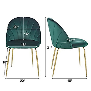 ATSNOW Emerald Green Velvet Dining Chairs with Gold Legs, Mid Century Modern Upholstered Accent Side Chairs for Kitchen Living Room