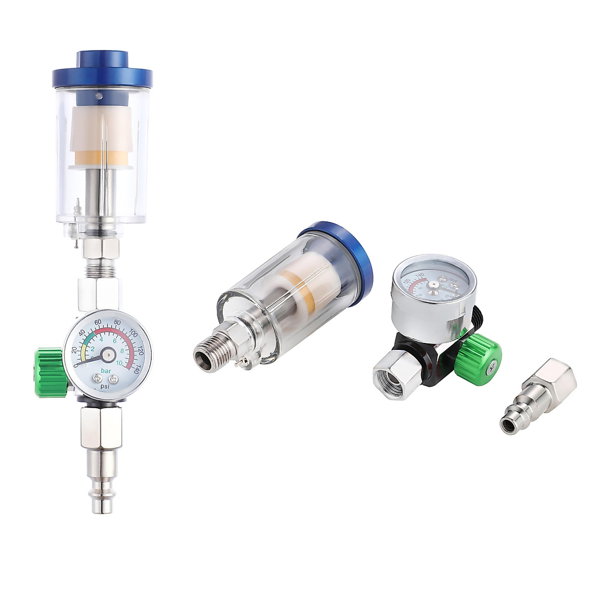 ENDOZER Oil Water Separator, Air Filter with Pressure Gauge, Pressure Regulator for Air Spray Gun, 1/4" Inlet and Outlet