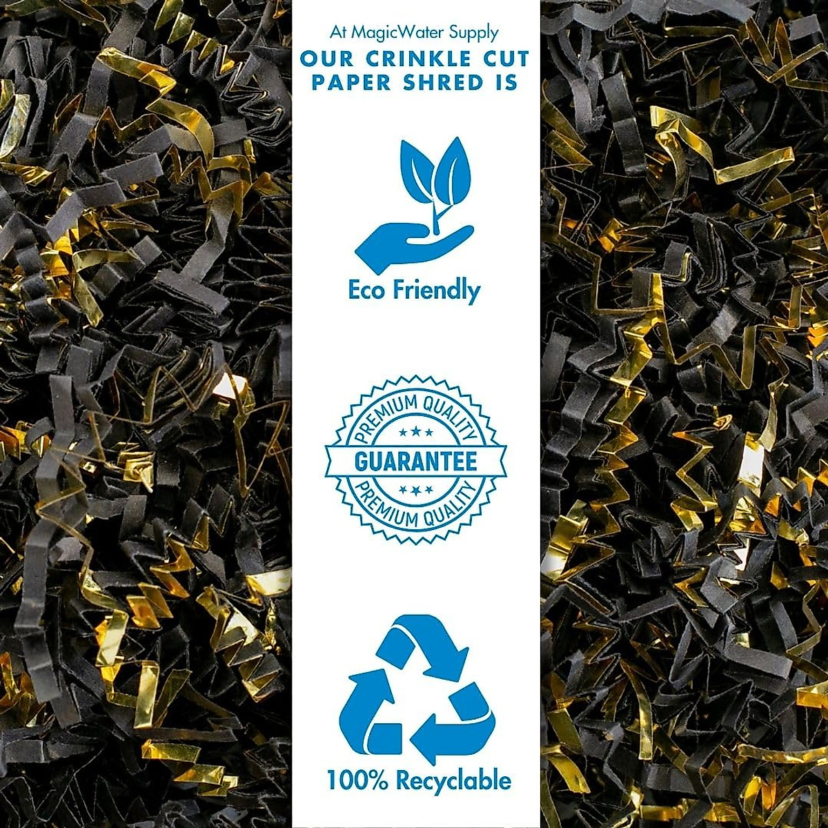 MagicWater Supply Crinkle Cut Paper Shred Filler (4 oz) for Gift Wrapping & Basket Filling - Black & Gold